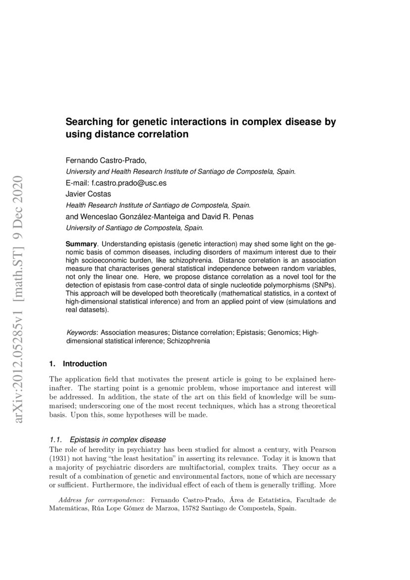 Searching for genetic interactions in complex disease by using distance ...