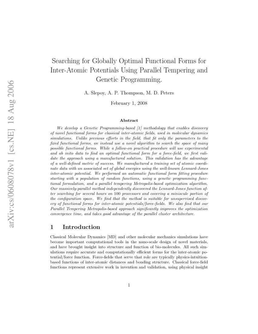 Searching for Globally Optimal Functional Forms for Inter-Atomic Potentials Using Parallel ...