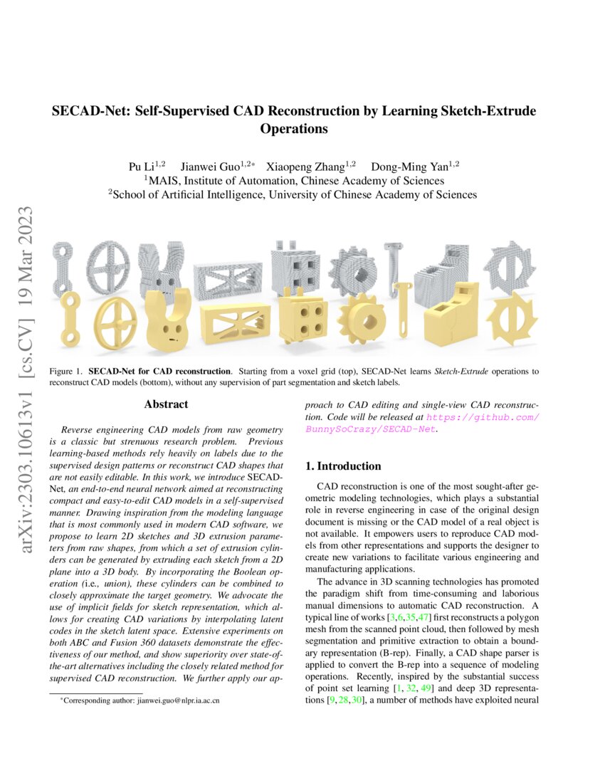 Secad Net Self Supervised Cad Reconstruction By Learning Sketch Extrude Operations Deepai