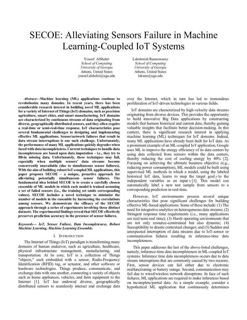SECOE: Alleviating Sensors Failure in Machine Learning-Coupled IoT Systems | DeepAI