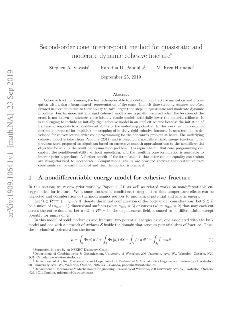Second-order cone interior-point method for quasistatic and moderate ...