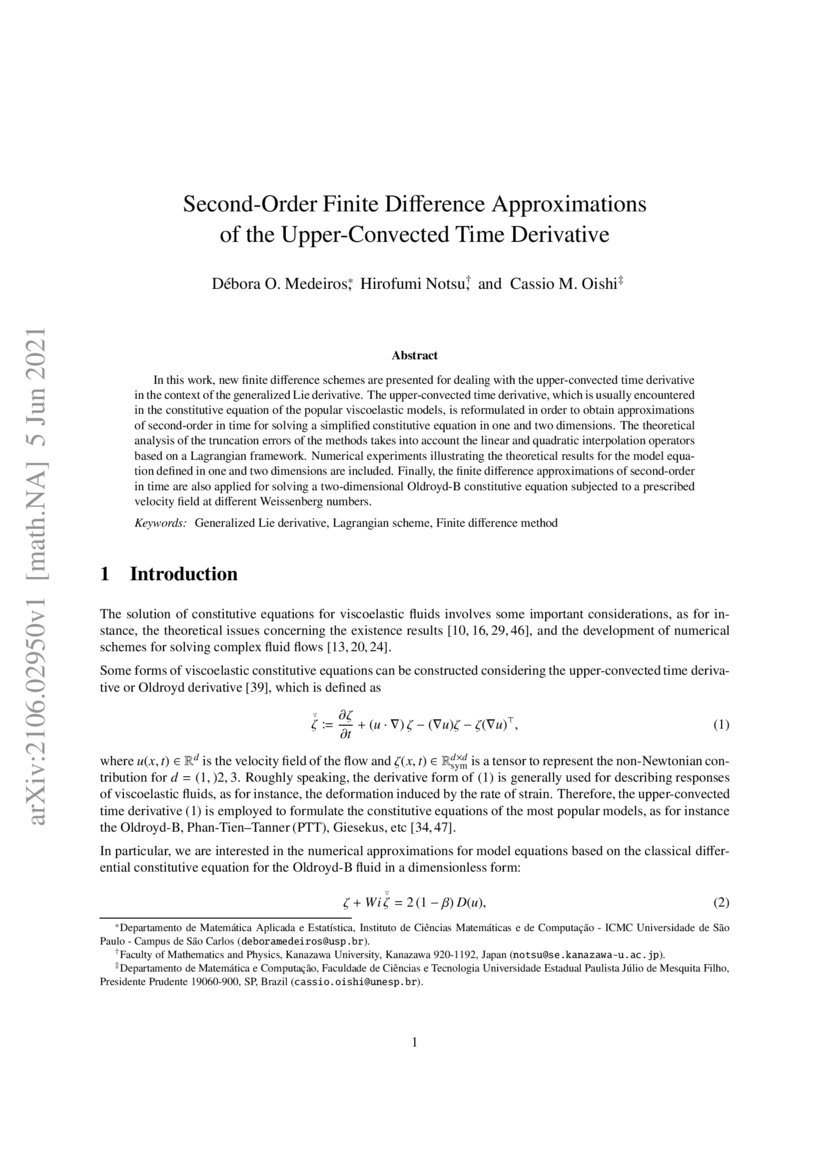 Second Order Finite Difference Approximations Of The Upper Convected