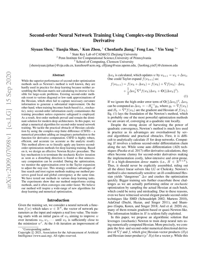 Second Order Neural Network Training Using Complex Step Directional