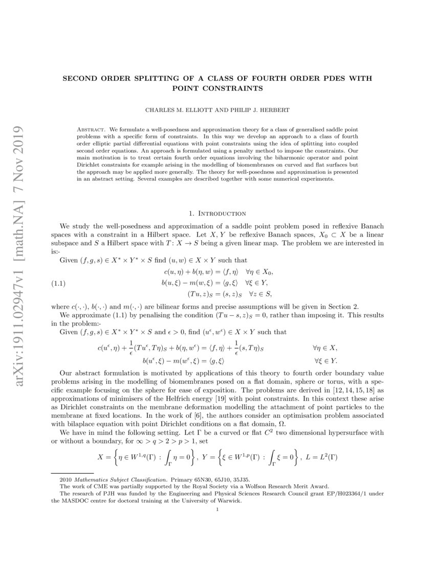 Second Order Splitting Of A Class Of Fourth Order Pdes With Point