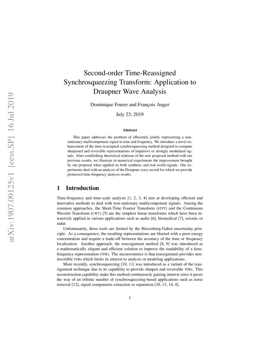Second-order Time-Reassigned Synchrosqueezing Transform: Application to Draupner Wave Analysis ...