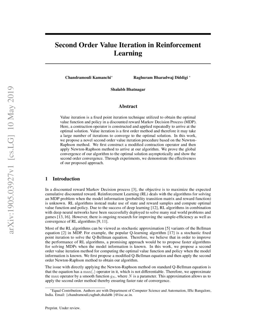 Second Order Value Iteration In Reinforcement Learning Deepai