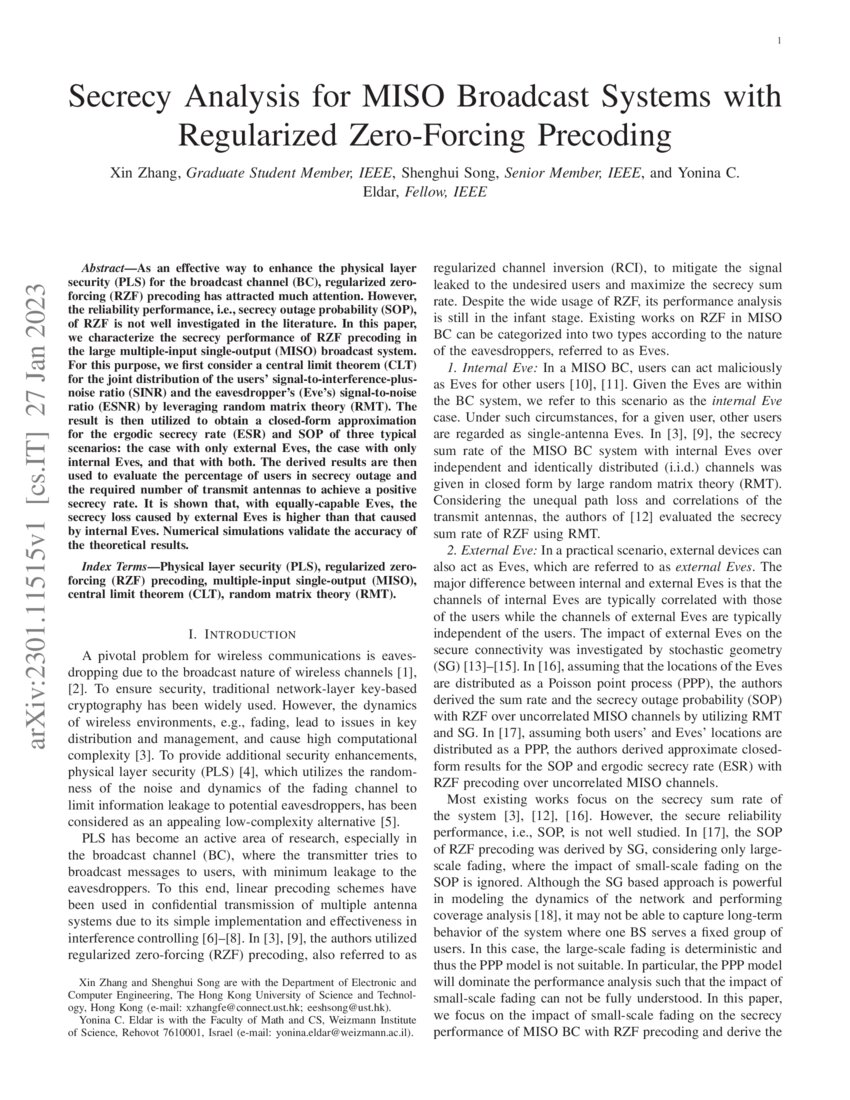Secrecy Analysis For Miso Broadcast Systems With Regularized Zero Forcing Precoding Deepai