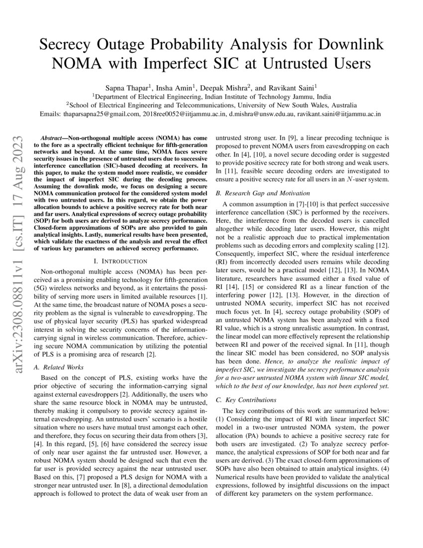 Secrecy Outage Probability Analysis for Downlink NOMA with Imperfect SIC at Untrusted Users | DeepAI