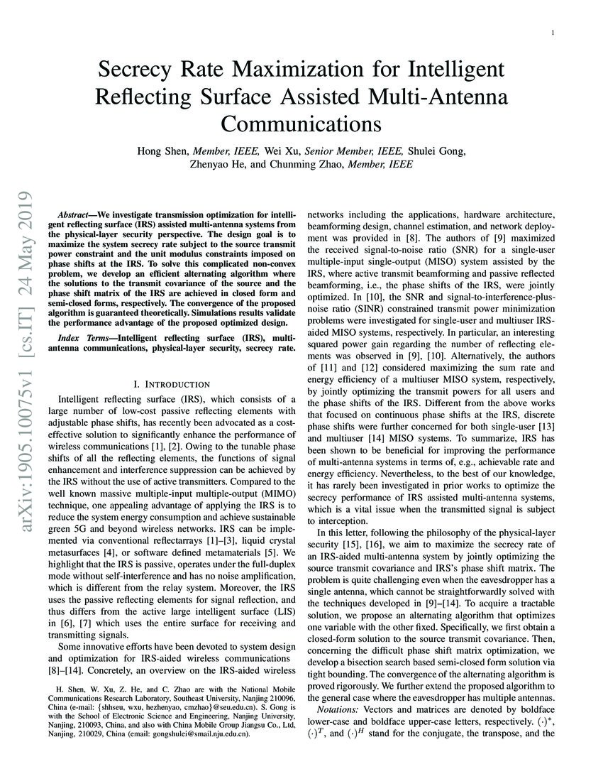 Secrecy Rate Maximization For Intelligent Reflecting Surface Assisted Multi Antenna