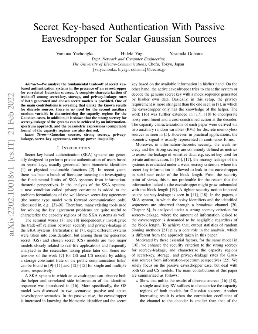 Secret Key-based Authentication With Passive Eavesdropper for Scalar Gaussian Sources | DeepAI