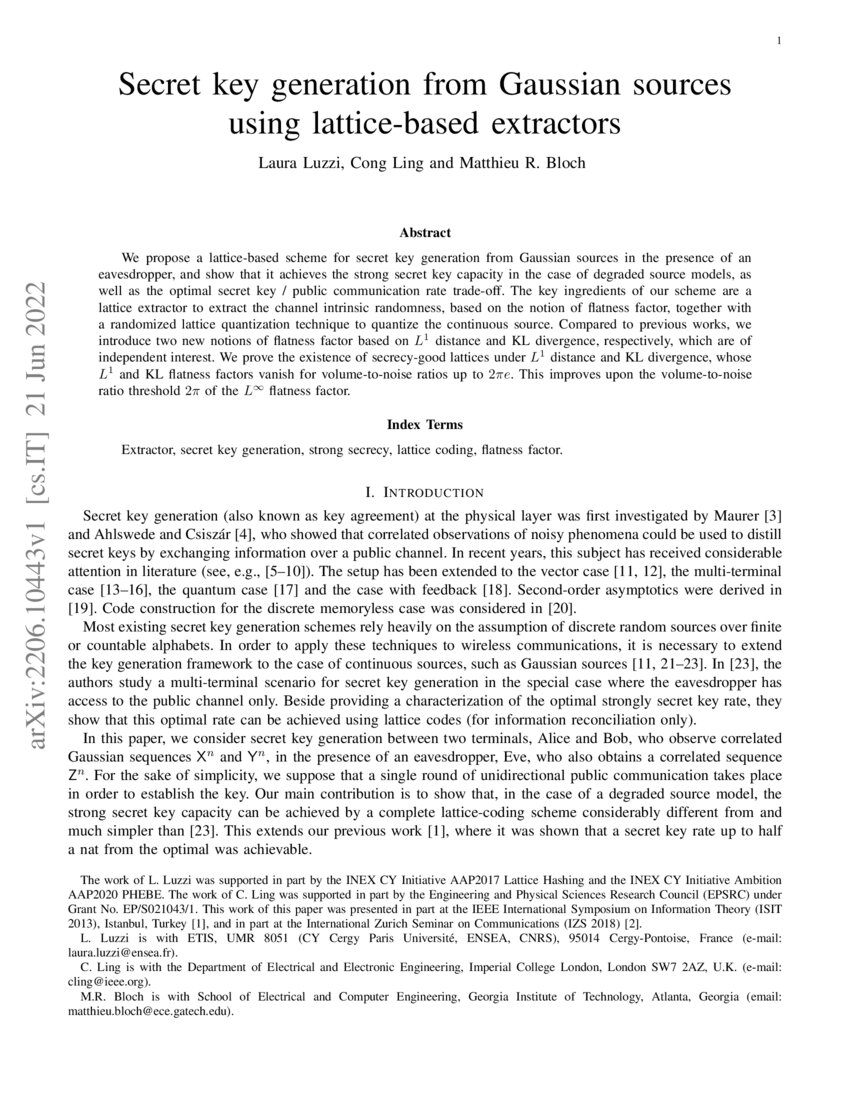 Secret key generation from Gaussian sources using lattice-based extractors | DeepAI