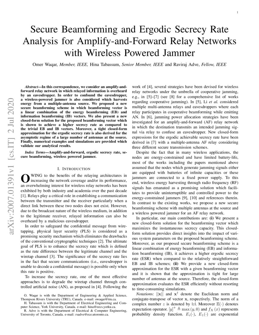 Secure Beamforming And Ergodic Secrecy Rate Analysis For Amplify And Forward Relay Networks With