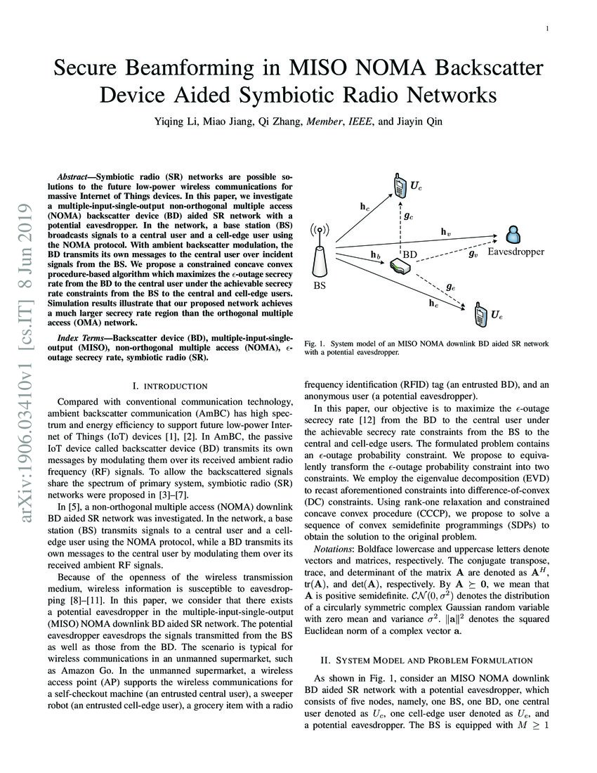Secure Beamforming in MISO NOMA Backscatter Device Aided Symbiotic Radio Networks | DeepAI