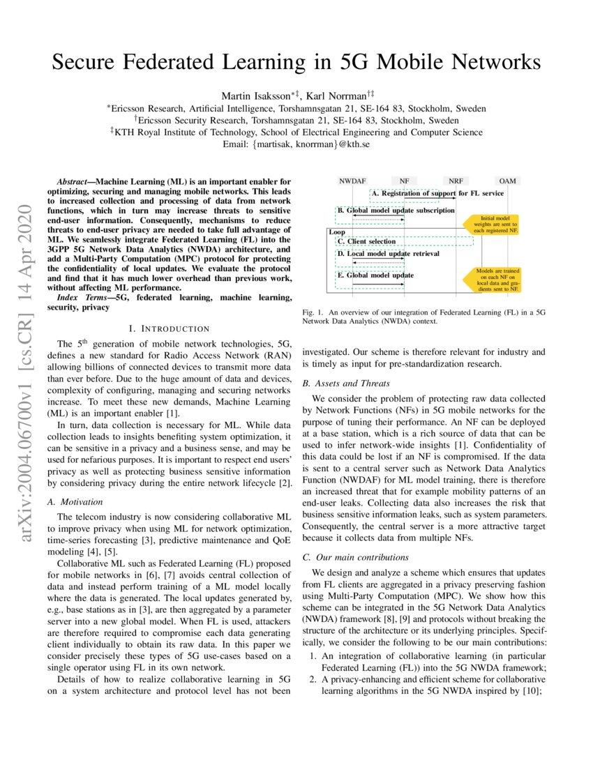 Secure Federated Learning In 5g Mobile Networks Deepai