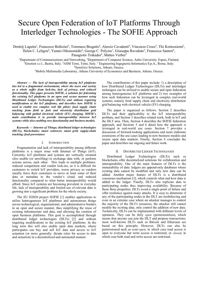 Secure Open Federation of IoT Platforms Through Interledger ...