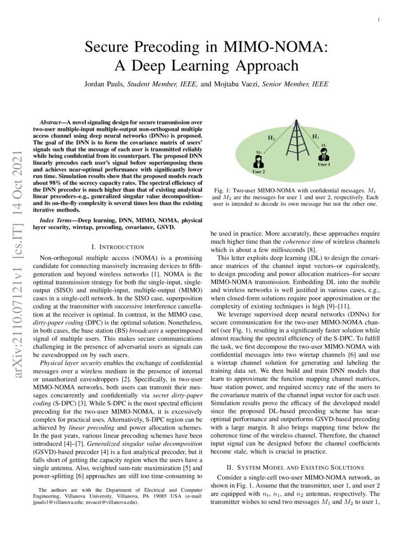 Secure Precoding In Mimo Noma A Deep Learning Approach Deepai