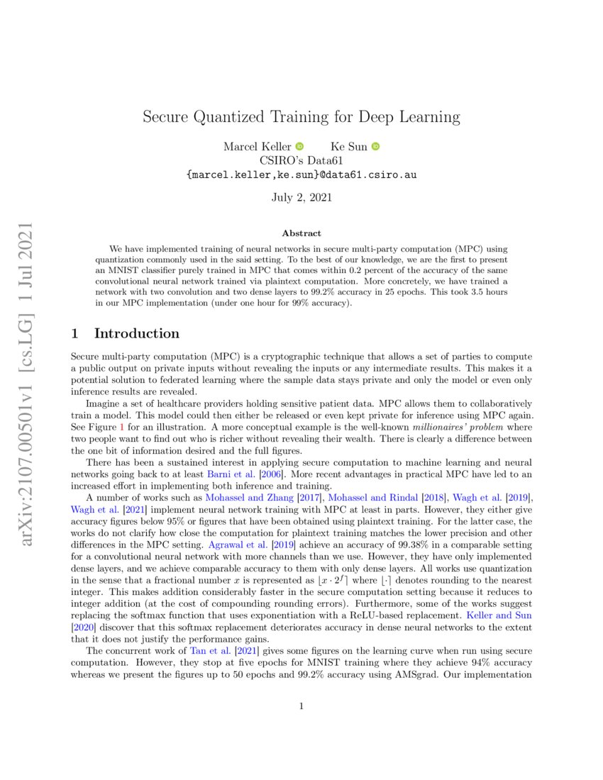Secure Quantized Training for Deep Learning | DeepAI