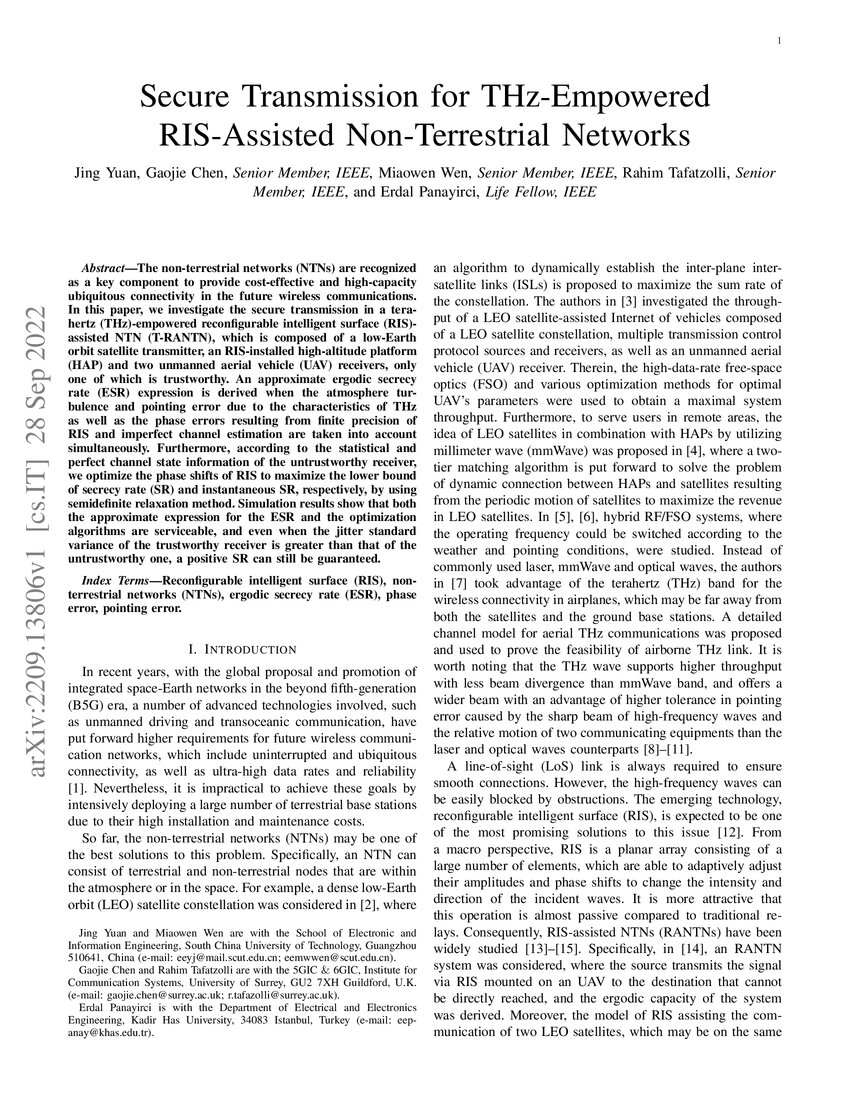 Secure Transmission for THz-Empowered RIS-Assisted Non-Terrestrial Networks | DeepAI