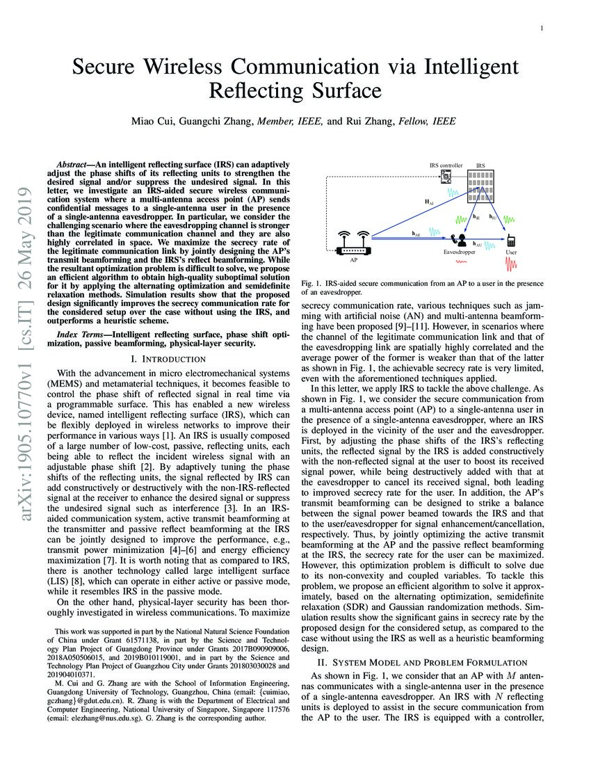 Secure Wireless Communication Via Intelligent Reflecting Surface Deepai