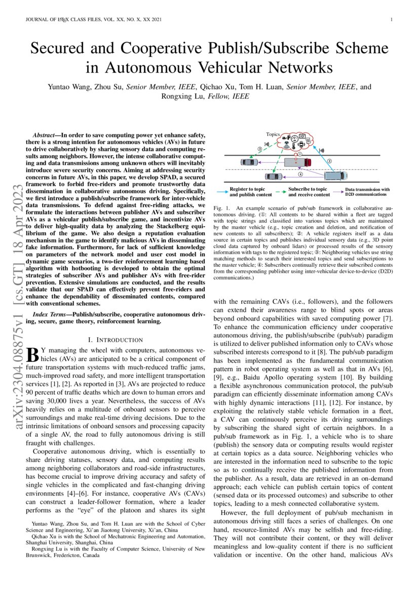 Secured And Cooperative Publish Subscribe Scheme In Autonomous Vehicular Networks Deepai