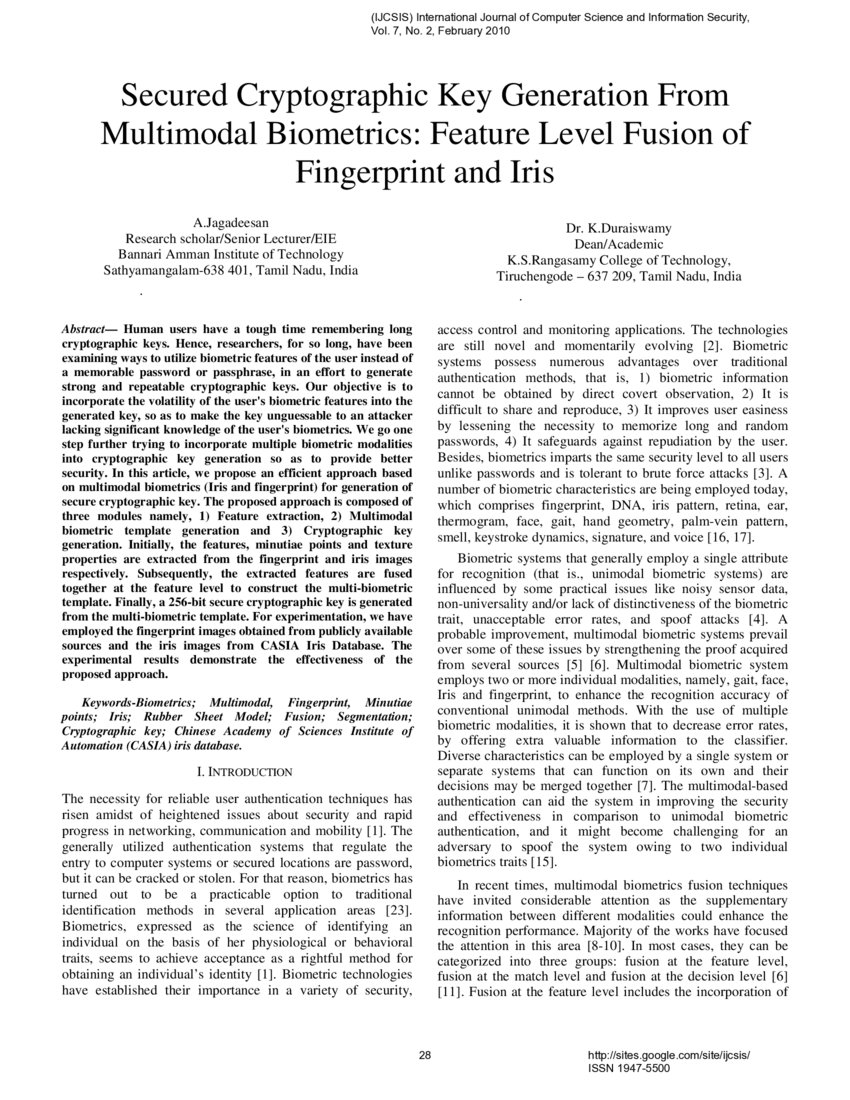 Secured Cryptographic Key Generation From Multimodal Biometrics Feature Level Fusion Of