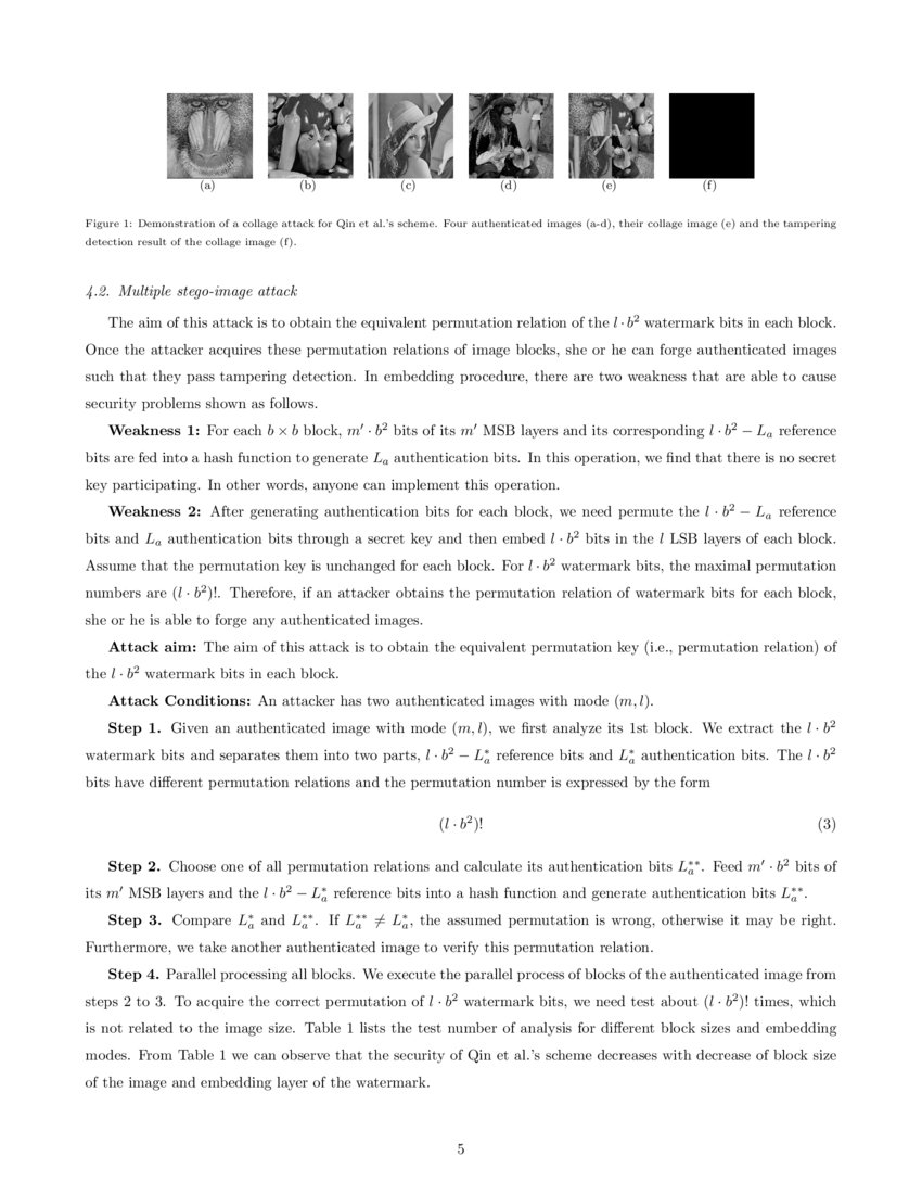Security Analysis Of A Self Embedding Fragile Image Watermark Scheme Deepai