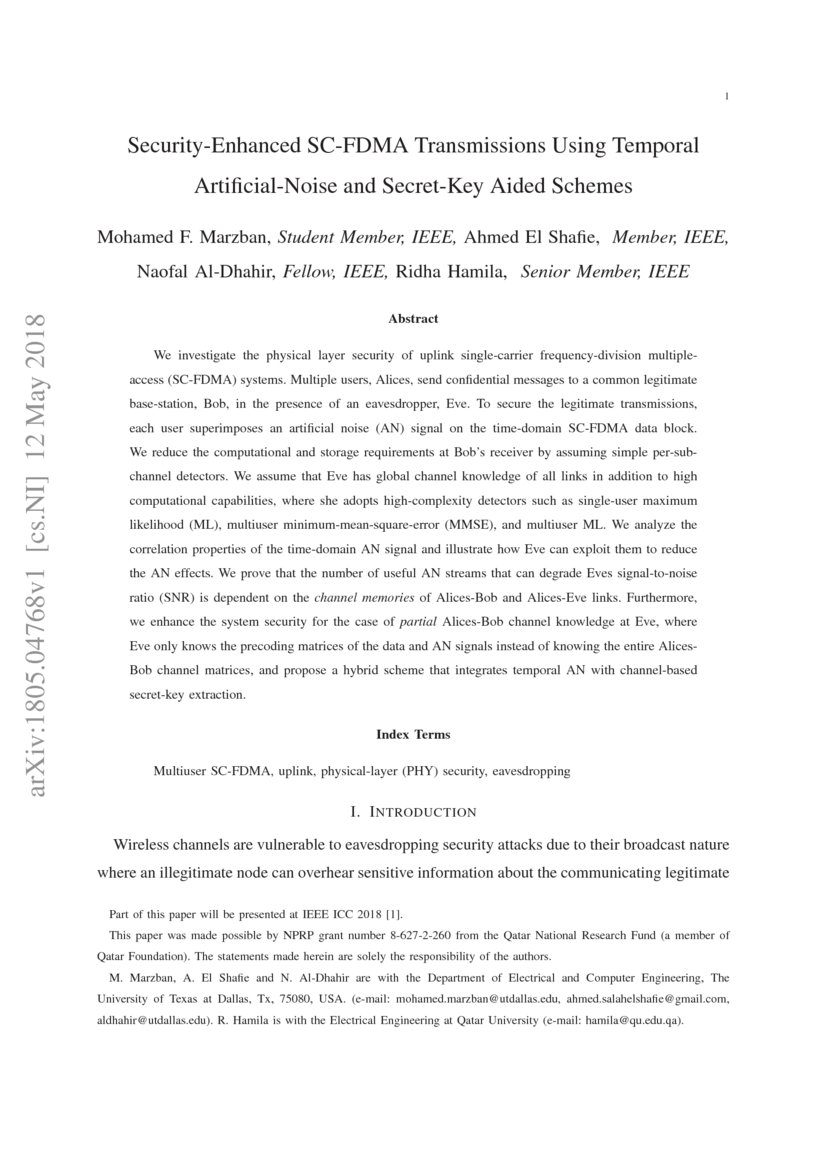 Security-Enhanced SC-FDMA Transmissions Using Temporal Artificial-Noise ...