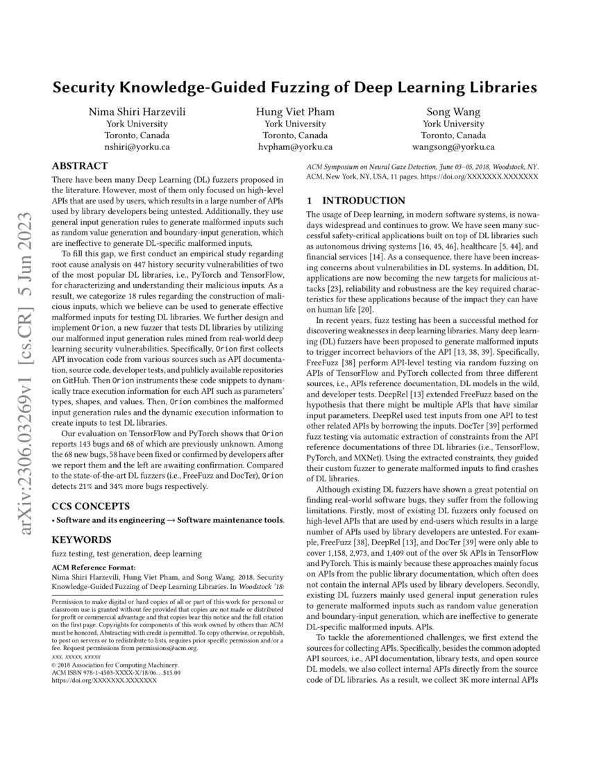 Security Knowledge Guided Fuzzing Of Deep Learning Libraries Deepai