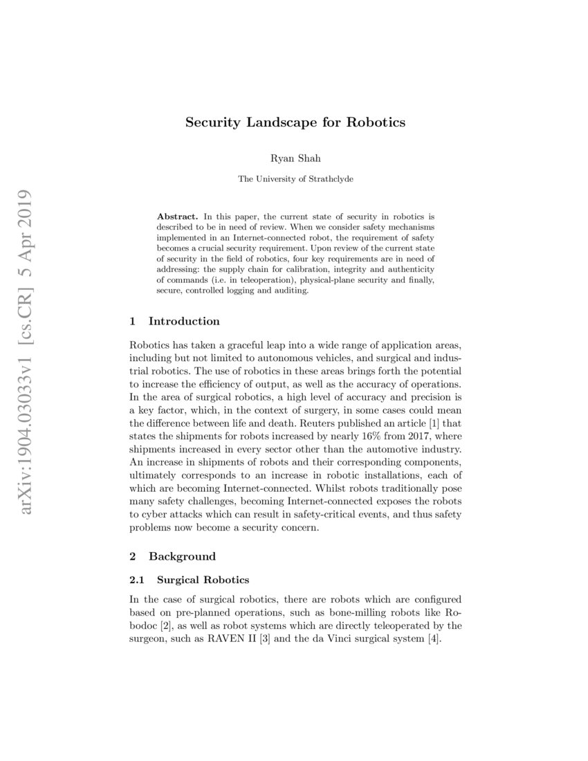 Security Landscape for Robotics | DeepAI