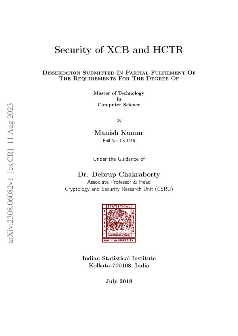 Security of XCB and HCTR | DeepAI