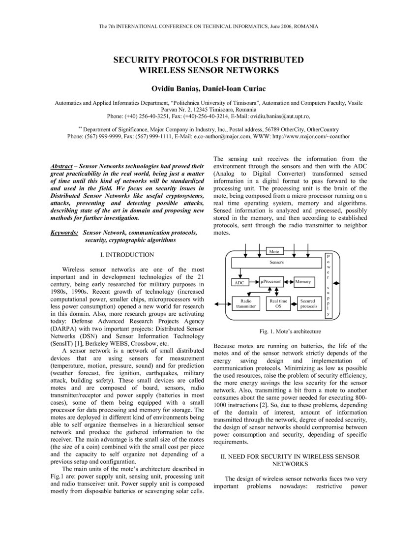Security protocols for distributed wireless sensor networks | DeepAI