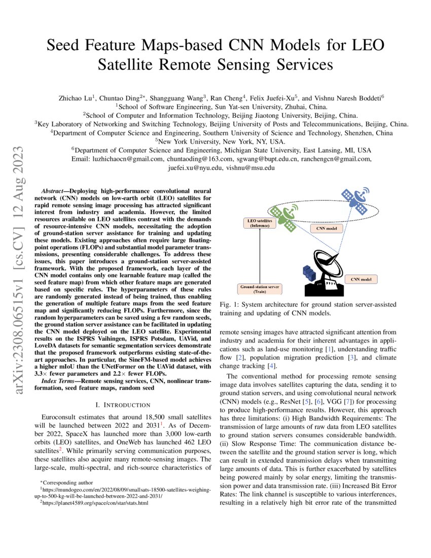 Seed Feature Maps-based CNN Models for LEO Satellite Remote Sensing Services | DeepAI