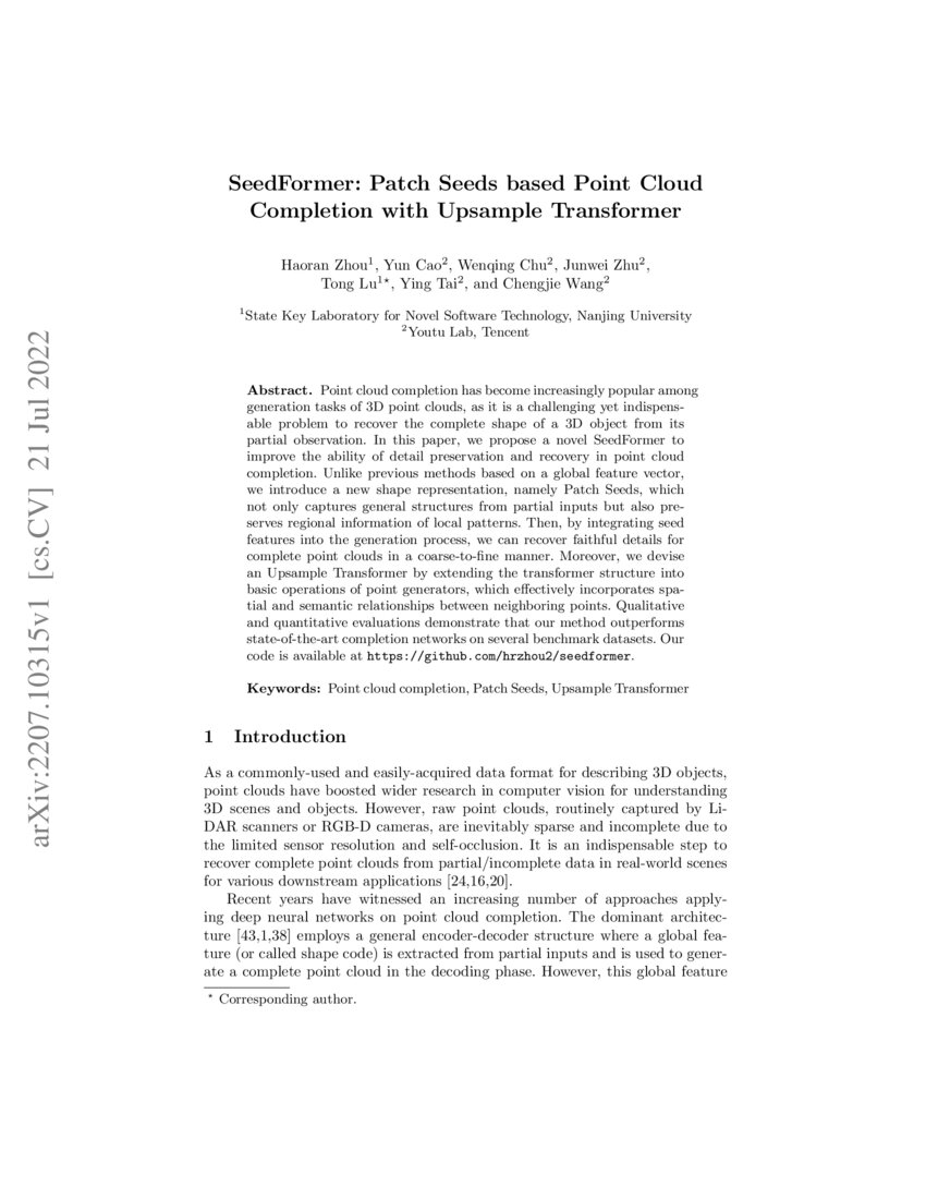 SeedFormer: Patch Seeds based Point Cloud Completion with Upsample ...