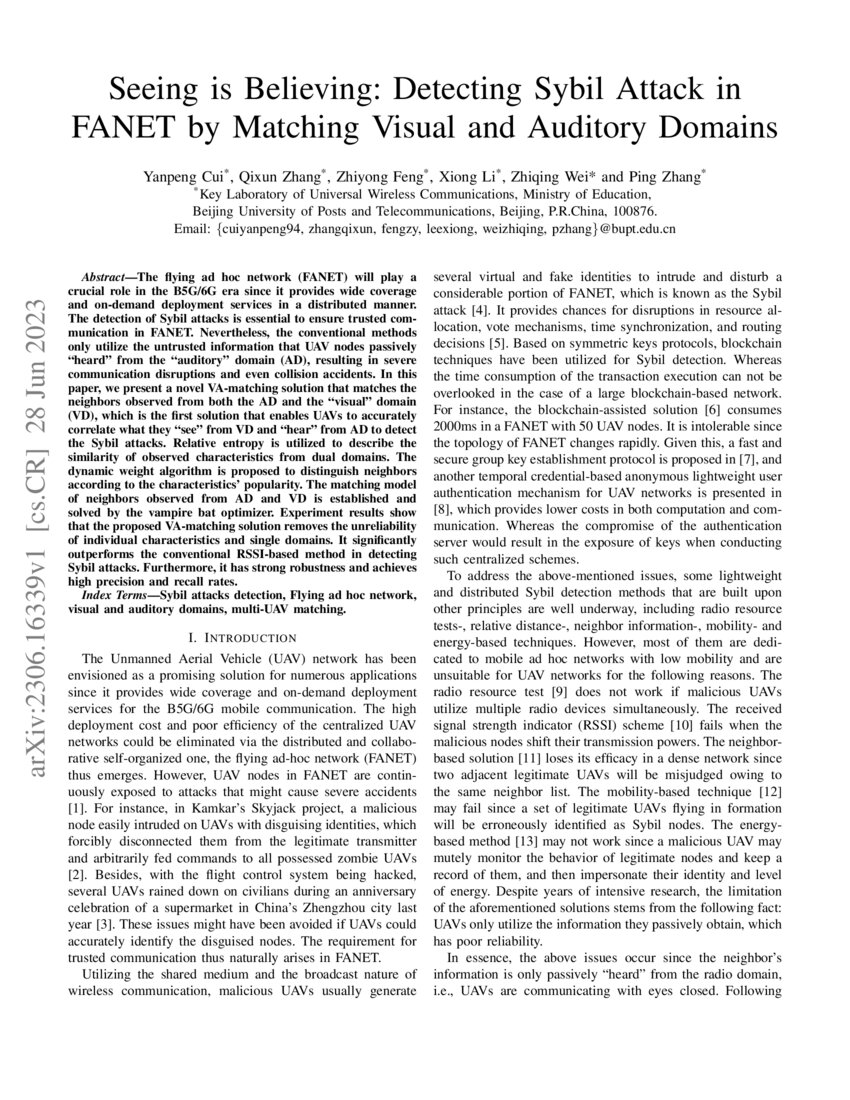 Seeing is Believing: Detecting Sybil Attack in FANET by Matching Visual ...