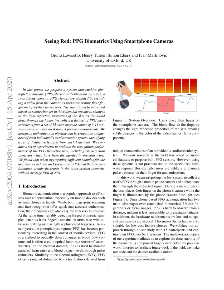 Seeing Red: PPG Biometrics Using Smartphone Cameras | DeepAI