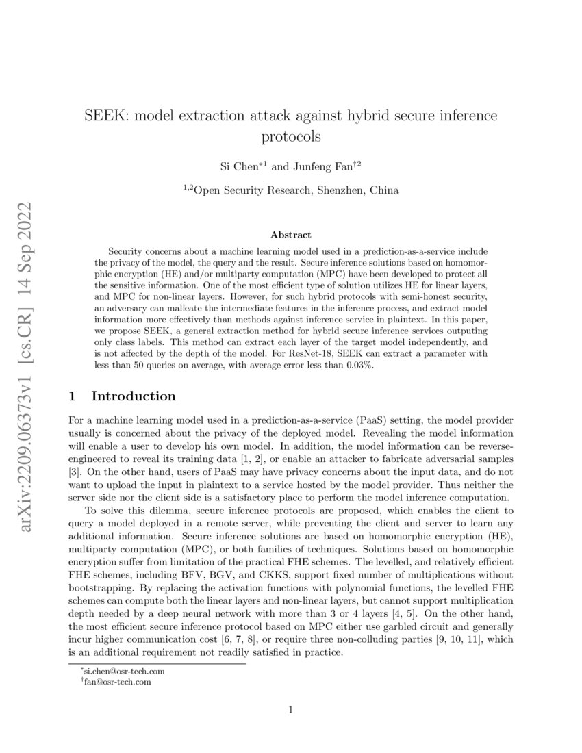 Seek Model Extraction Attack Against Hybrid Secure Inference Protocols