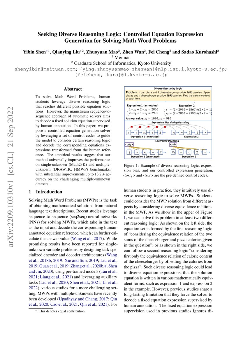 Seeking Diverse Reasoning Logic: Controlled Equation Expression Generation for Solving Math Word ...
