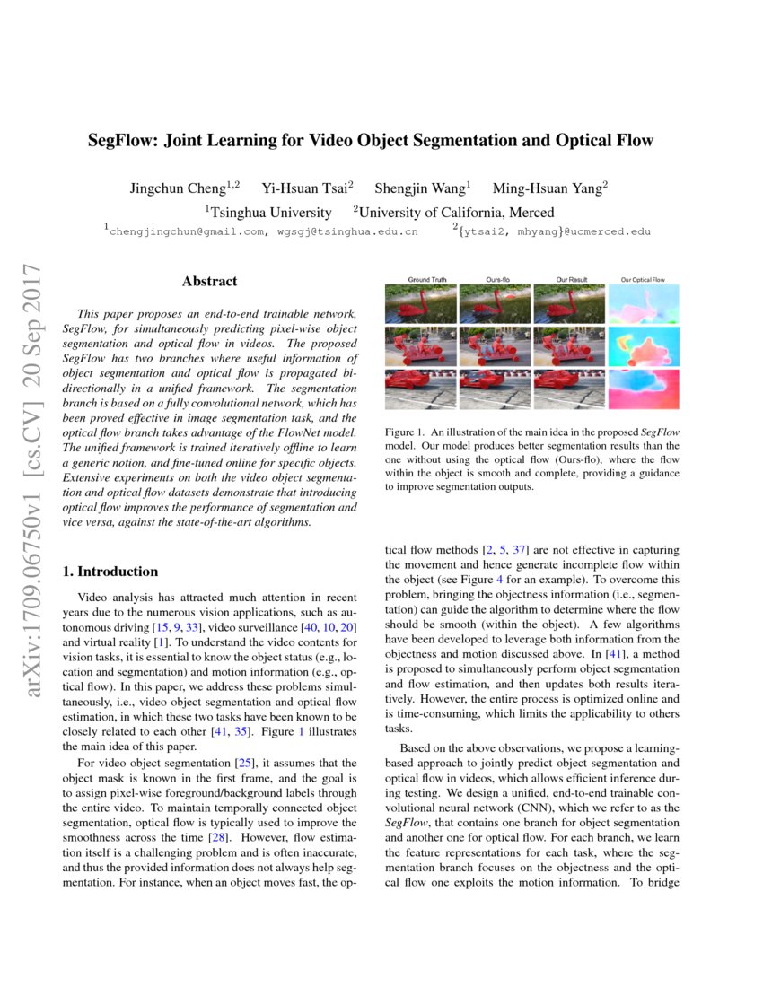 SegFlow: Joint Learning for Video Object Segmentation and Optical Flow | DeepAI
