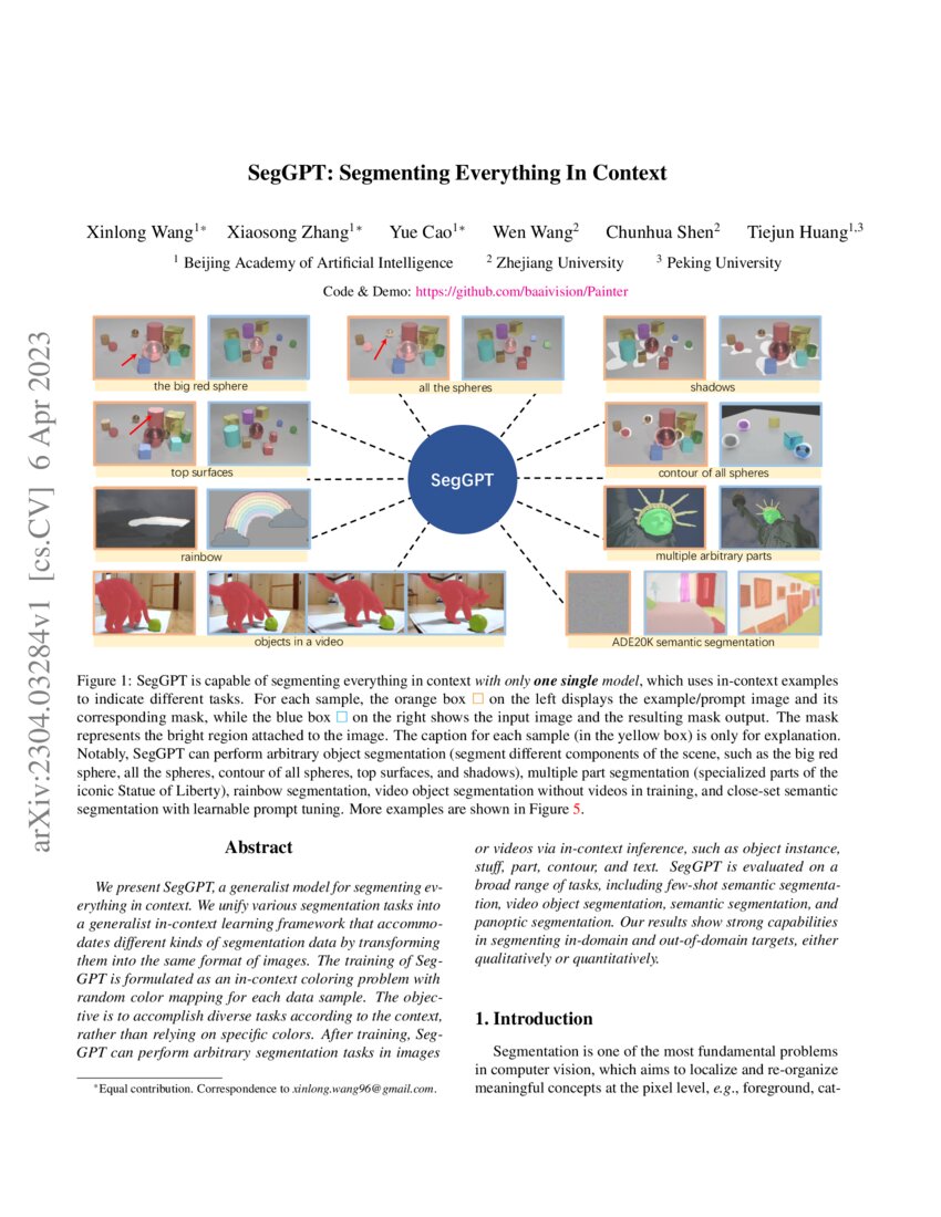 SegGPT: Segmenting Everything In Context | DeepAI
