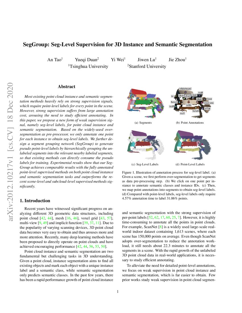 SegGroup: Seg-Level Supervision for 3D Instance and Semantic Segmentation | DeepAI
