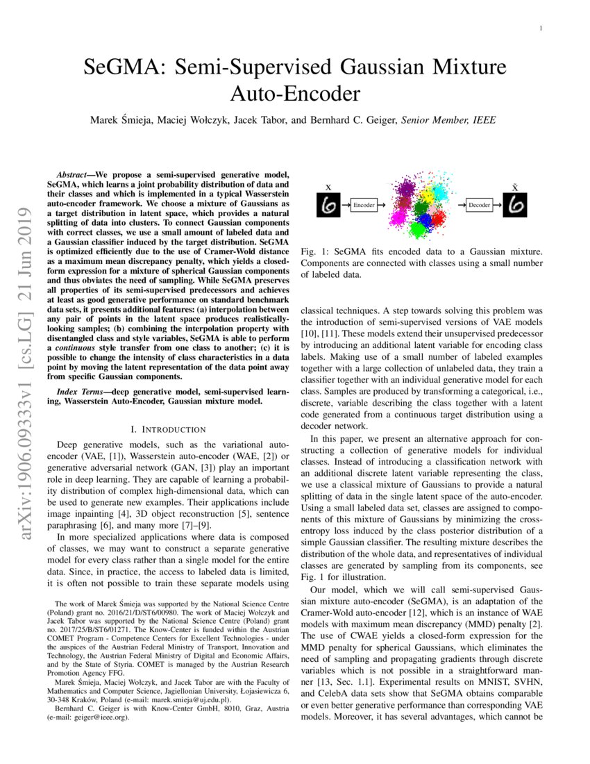 SeGMA: Semi-Supervised Gaussian Mixture Auto-Encoder | DeepAI