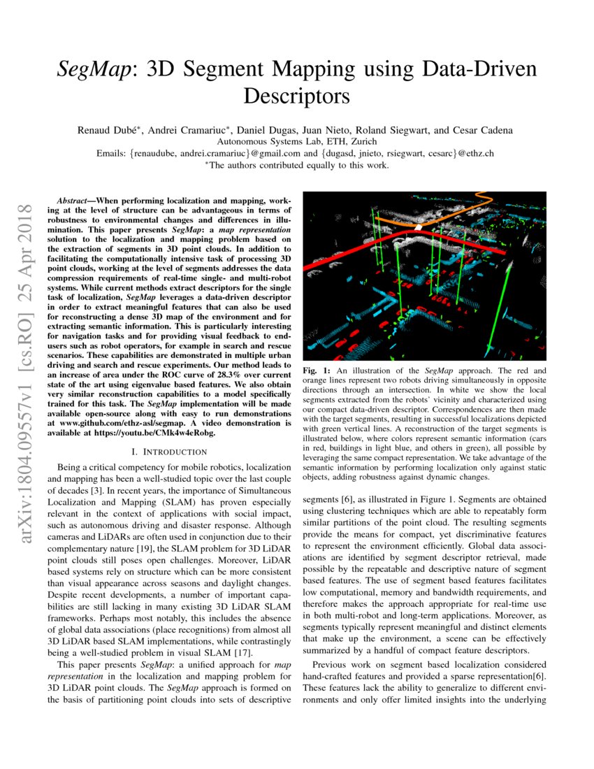 Segmap 3d Segment Mapping Using Data Driven Descriptors Deepai 