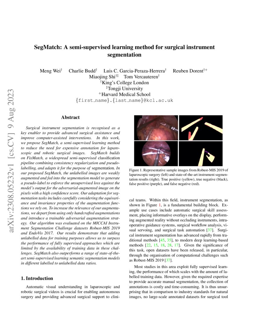 SegMatch: A semi-supervised learning method for surgical instrument segmentation | DeepAI