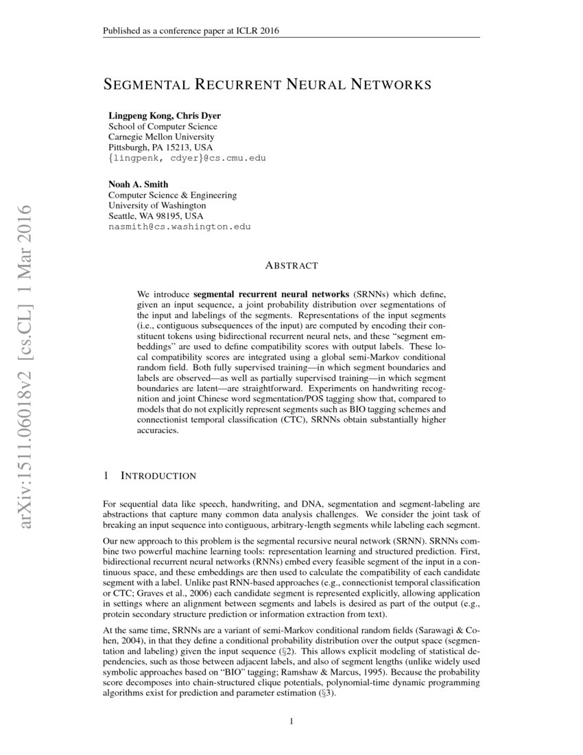Segmental Recurrent Neural Networks | DeepAI
