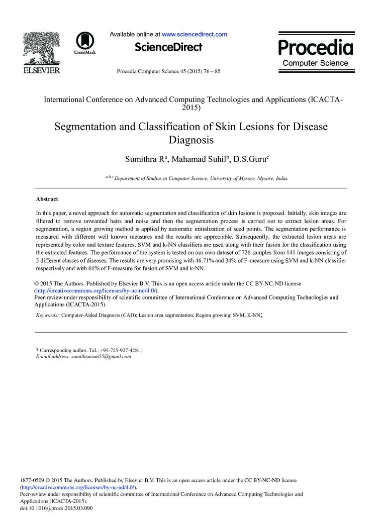 Segmentation And Classification Of Skin Lesions For Disease Diagnosis
