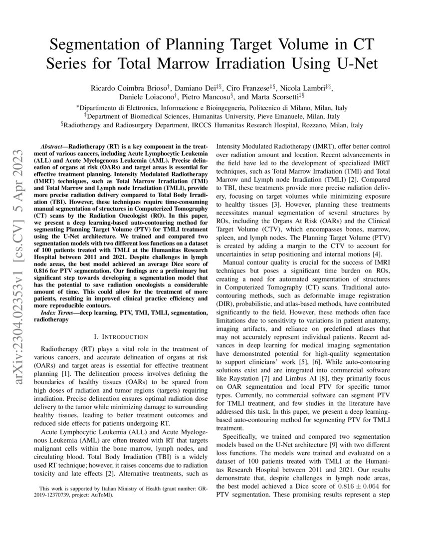 Segmentation of Planning Target Volume in CT Series for Total Marrow Irradiation Using U-Net ...