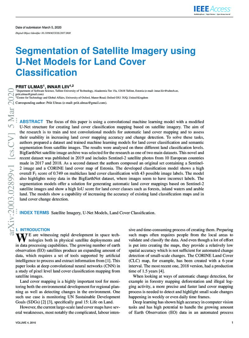 Segmentation of Satellite Imagery using U-Net Models for Land Cover ...