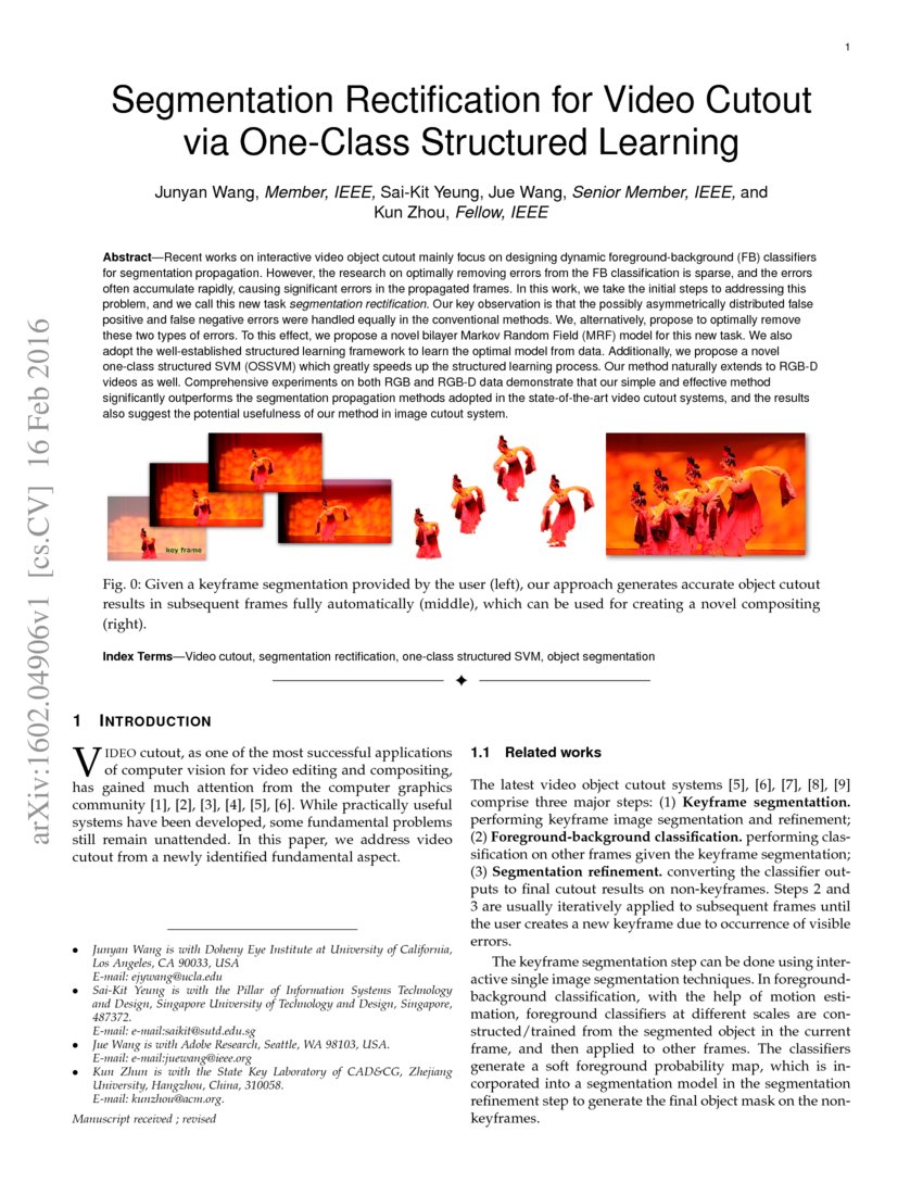 Segmentation Rectification For Video Cutout Via One Class Structured Learning Deepai