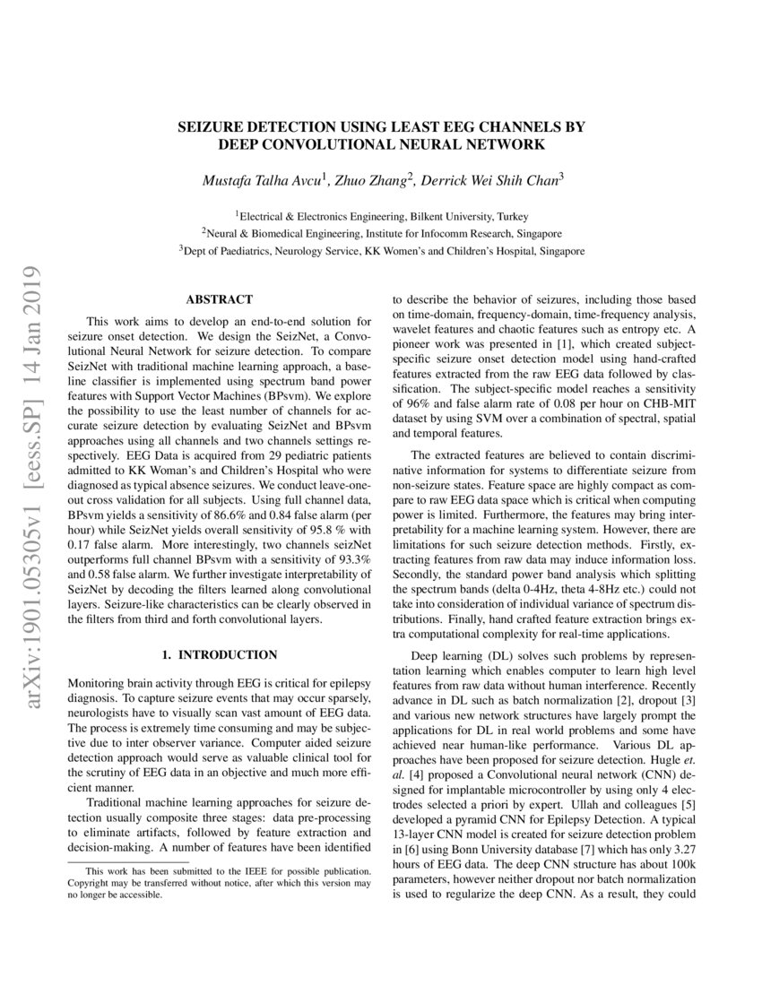 Seizure Detection using Least EEG Channels by Deep Convolutional Neural Network | DeepAI