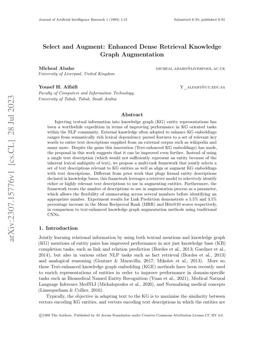 Select and Augment: Enhanced Dense Retrieval Knowledge Graph Augmentation | DeepAI
